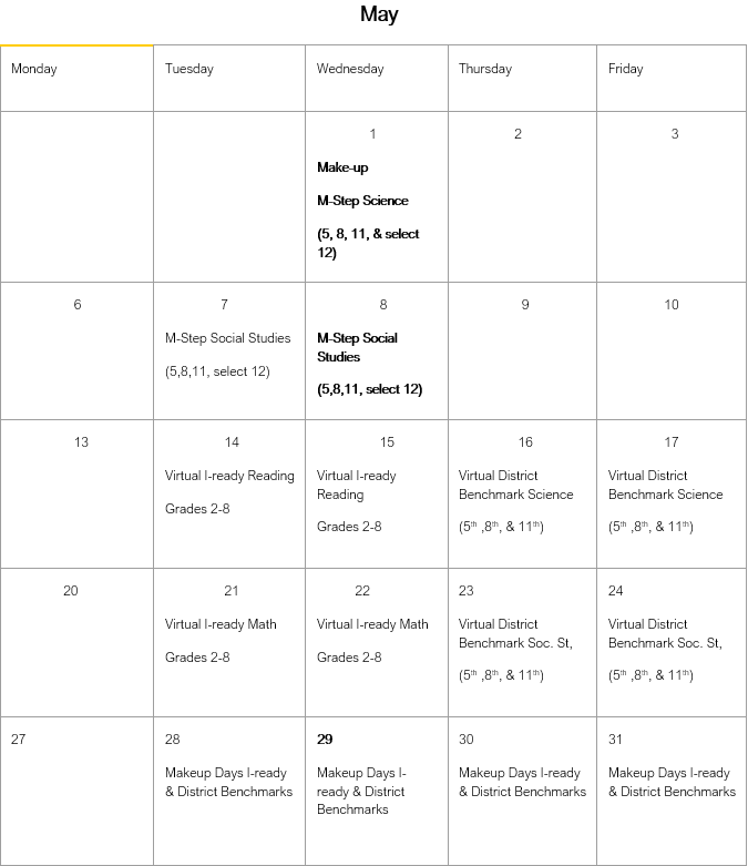 April & May Assessment Dates
