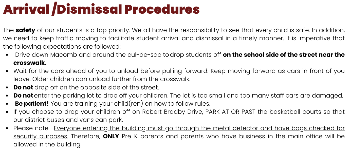 Parent Information / Arrival/Dismissal